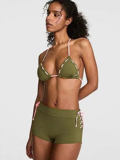 Pink Lace-up Boyshort Bikini Bottom - Green