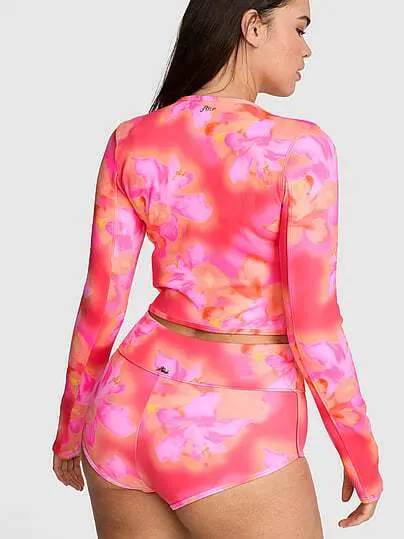 Pink High-waisted Scuba Boyshort Bikini Bottom - Floral