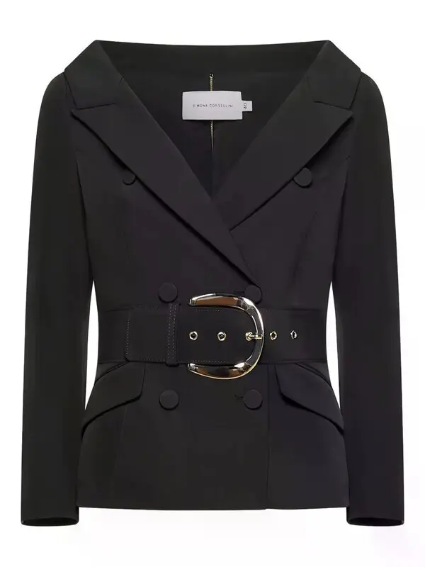 SIMONA CORSELLINI Belted Double-breasted Jacket - Black
