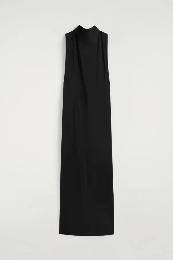 Cos Draped Tie-detail Turtleneck Maxi Dress - Black