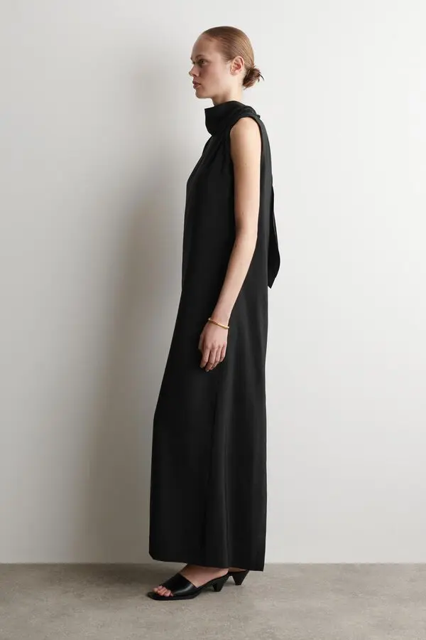 Cos Draped Tie-detail Turtleneck Maxi Dress