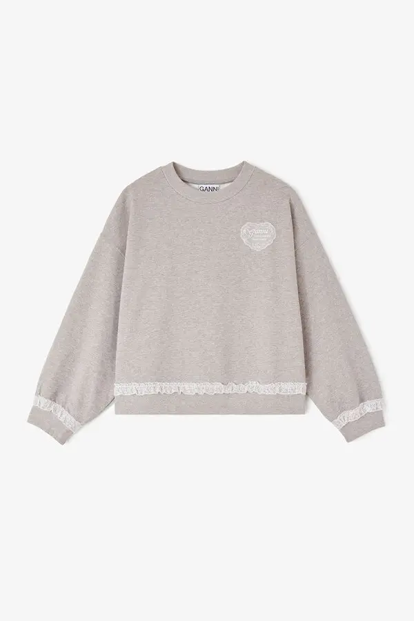 GANNI Lace Trimmed Sweatshirt - Gray