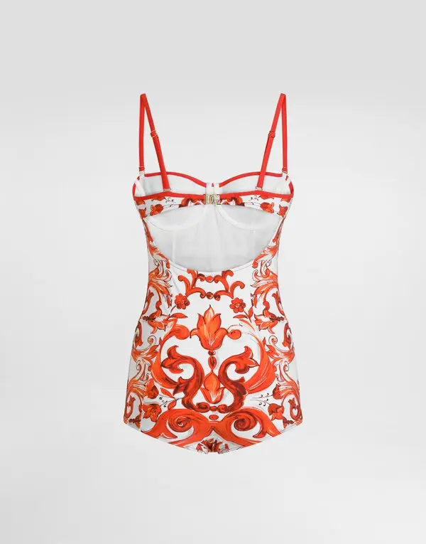 Dolce & Gabbana Majolica-print Balconette One-piece Swimsuit