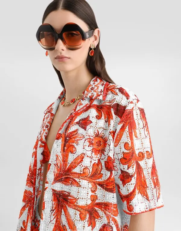 Dolce & Gabbana Majolica-print Broderie Anglaise Lace Shirt