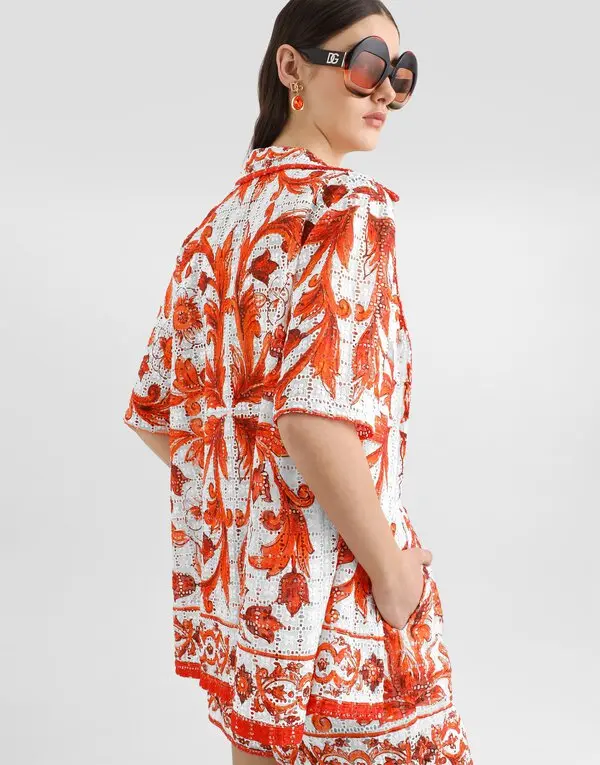 Dolce & Gabbana Majolica-print Broderie Anglaise Lace Shirt