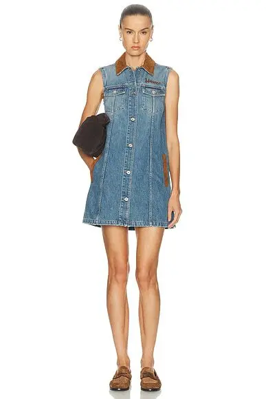 Versace Denim Mini Dress With Suede Accents - Medium Blue