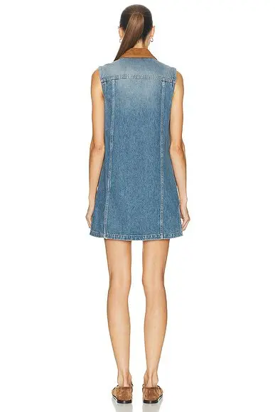 Versace Denim Mini Dress With Suede Accents - Medium Blue