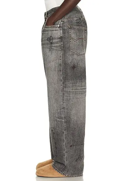 Balenciaga Tattoo Baggy Denim Pants - Dark Grey