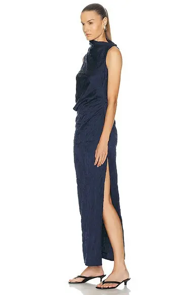 Marina Moscone Draped Jacquard Maxi Dress
