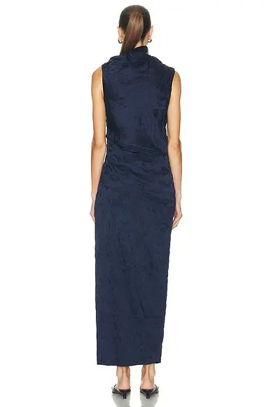 Marina Moscone Draped Jacquard Maxi Dress