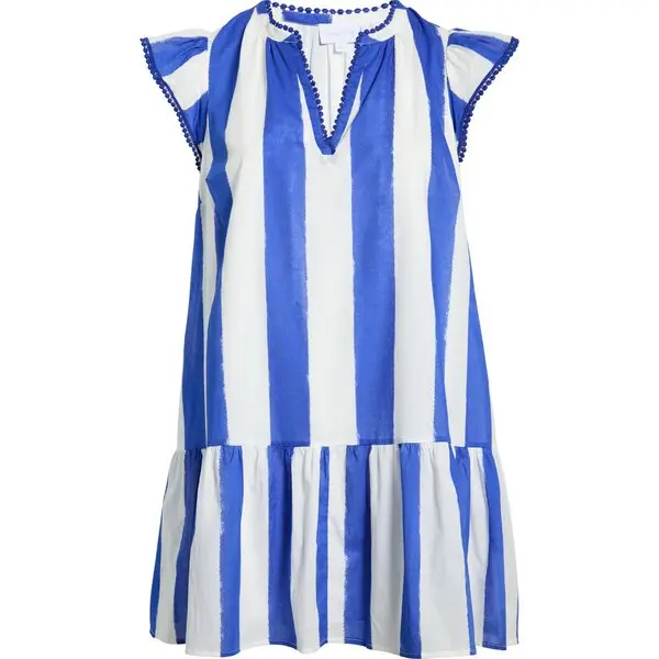 SUGARLIPS Striped Cotton Split Neck Shift Minidress