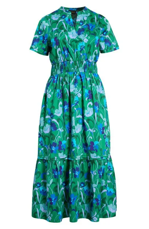 SUGARLIPS Lomeli Floral Split Neck Cotton Dress - Kelly-blues-multi