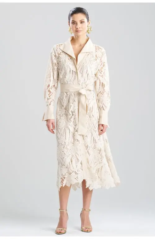 Natori Crochet Lace Button-down Shirt Dress - Parchment
