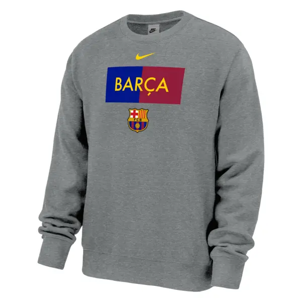 Nike Fc Barcelona Club Fleece Crewneck Sweatshirt - Grey