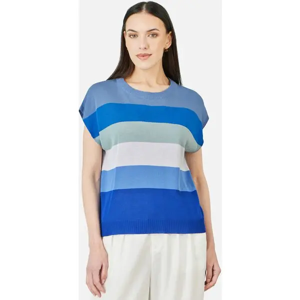 YUMI Block Stripe Relaxed Knitted Top - Blue