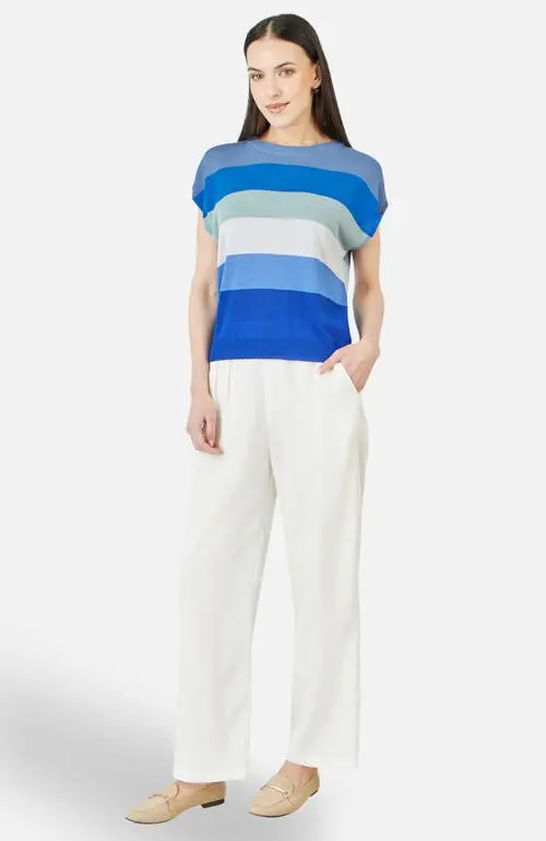 YUMI Block Stripe Relaxed Knitted Top - Blue