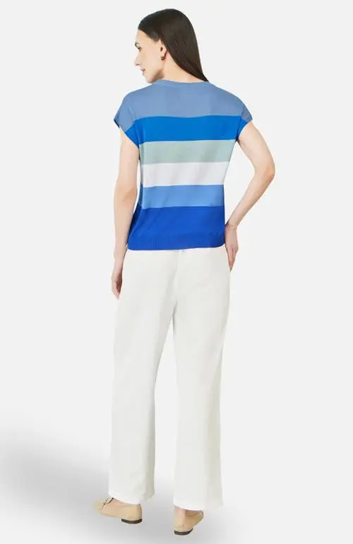 YUMI Block Stripe Relaxed Knitted Top - Blue