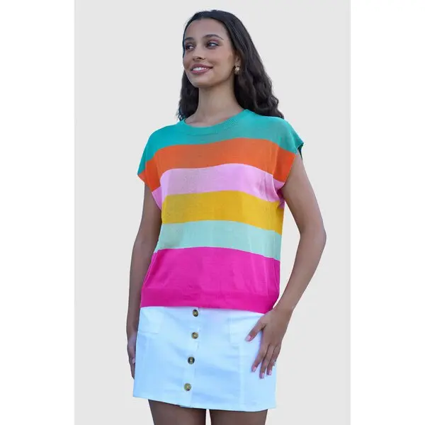YUMI Block Stripe Relaxed Knitted Top - Multi