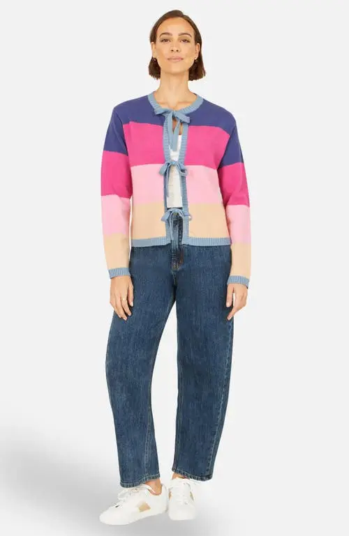 YUMI Block Stripe Tie Front Cardigan