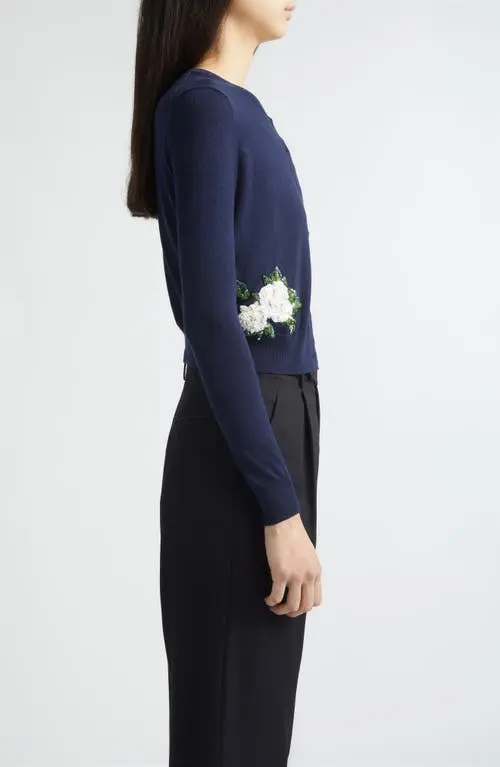 Carolina Herrera Rose Embroidered Appliqué Silk & Cotton Crop Cardigan