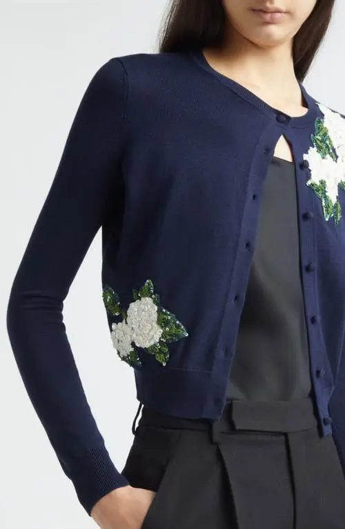 Carolina Herrera Rose Embroidered Appliqué Silk & Cotton Crop Cardigan