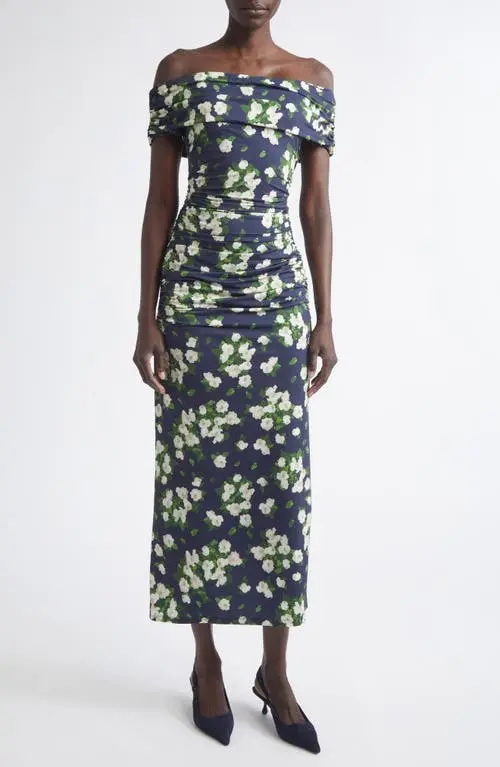 Carolina Herrera Off-the-shoulder Floral Print Jersey Maxi Dress - Midnight Multi
