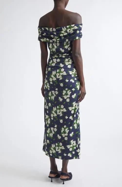 Carolina Herrera Off-the-shoulder Floral Print Jersey Maxi Dress - Midnight Multi