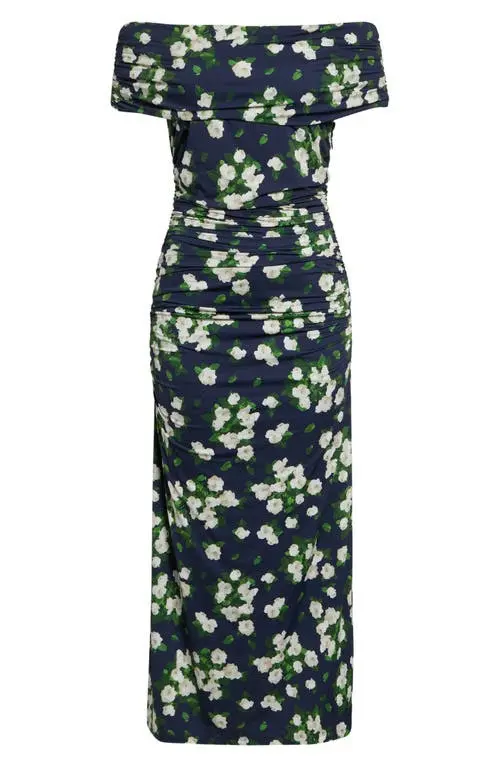 Carolina Herrera Off-the-shoulder Floral Print Jersey Maxi Dress - Midnight Multi