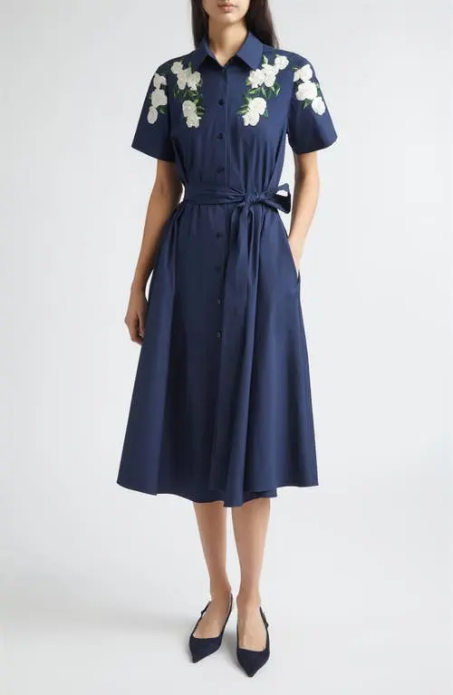 Carolina Herrera Floral Embroidered Cotton Shirtdress - Midnight