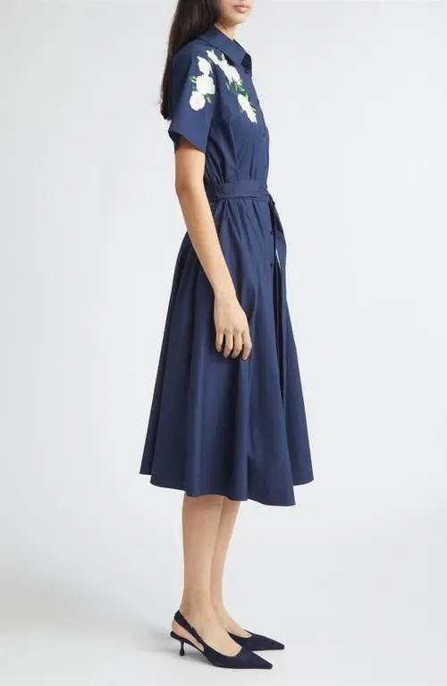 Carolina Herrera Floral Embroidered Cotton Shirtdress - Midnight