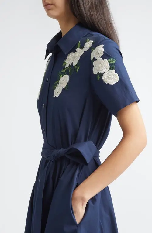 Carolina Herrera Floral Embroidered Cotton Shirtdress - Midnight