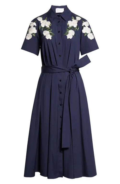 Carolina Herrera Floral Embroidered Cotton Shirtdress - Midnight
