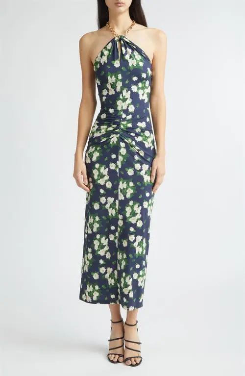Carolina Herrera Floral Print Jersey Halter Midi Dress