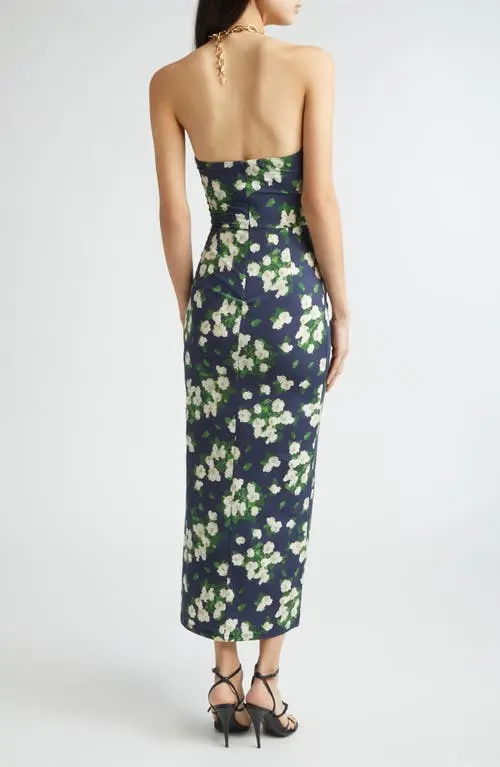 Carolina Herrera Floral Print Jersey Halter Midi Dress