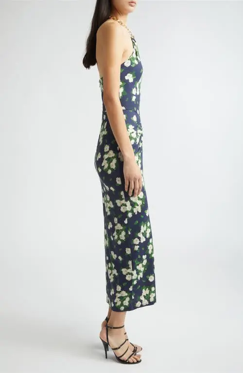 Carolina Herrera Floral Print Jersey Halter Midi Dress