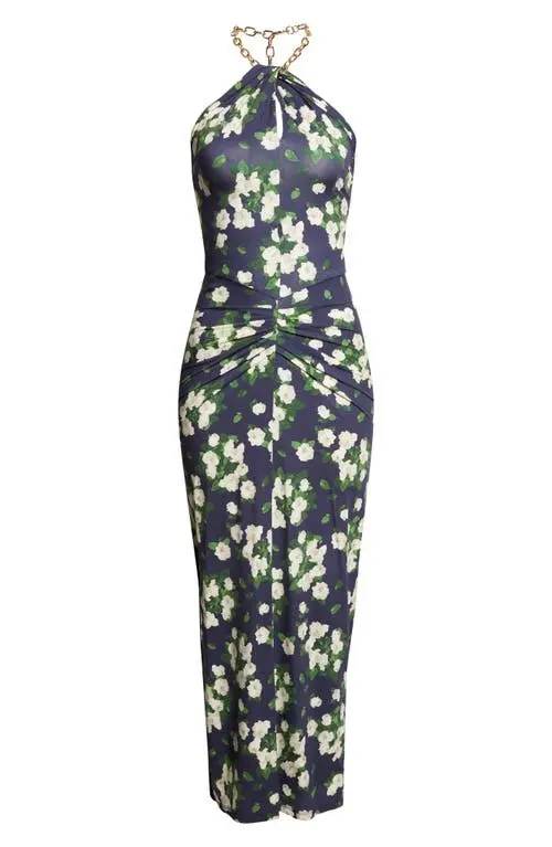 Carolina Herrera Floral Print Jersey Halter Midi Dress