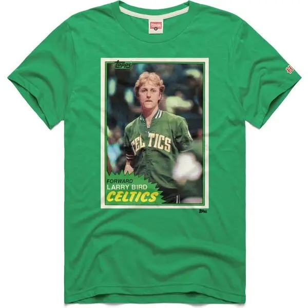 HOMAGE Larry Bird Boston Celtics Topps Trading Card Player T-shirt - Green