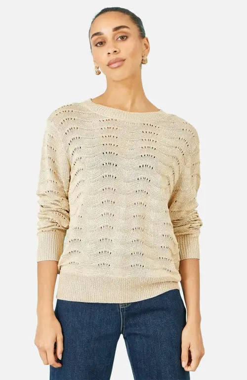 YUMI Wave Metallic Thread Relaxed Jumper - Beige