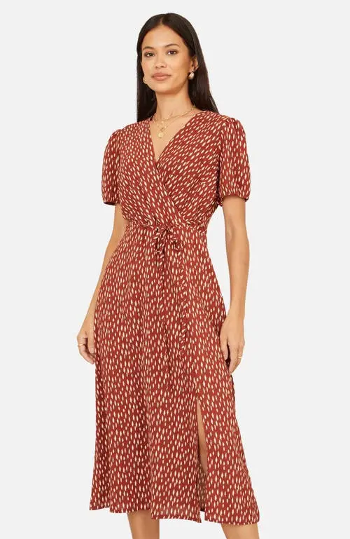 YUMI Printed Wrap Midi Dress With Slit