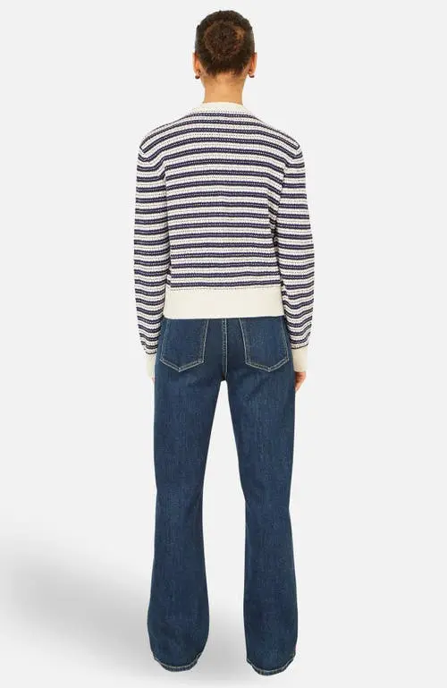 YUMI Stripe Bow Detail V-neck Cardigan