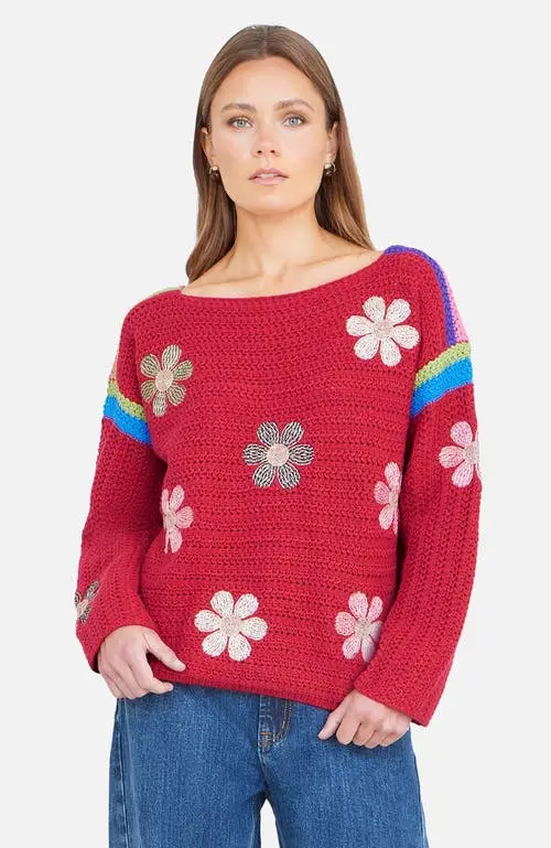 YUMI Crochet Flower Jumper - Red