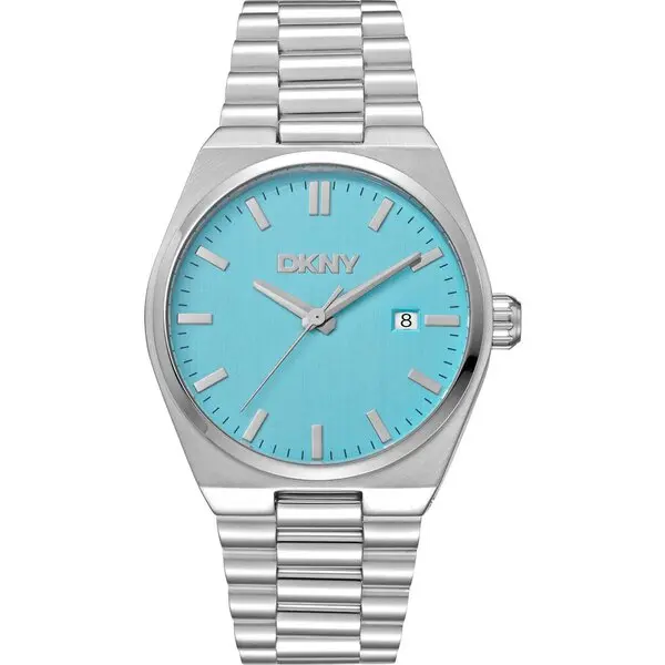Dkny Two-tone Stainless Steel Bracelet Watch With Date Window - Light Blue
