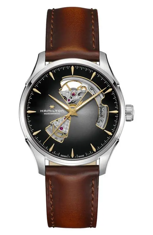 Hamilton Jazzmaster Open Heart Automatic Leather Strap Watch - Black