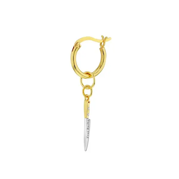TRUE ROCKS Two Tone Sterling Silver And Plated Knife Charm Hoop Earring - Gold