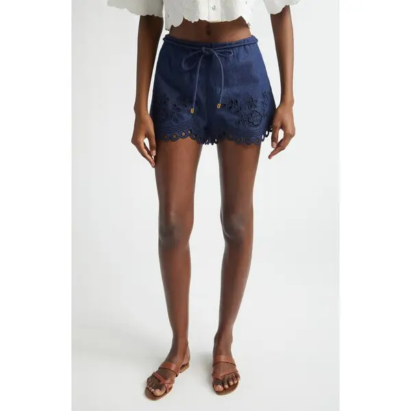 Zimmermann Mahon Broderie Anglaise Denim Shorts - Ink