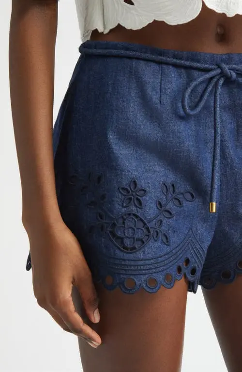 Zimmermann Mahon Broderie Anglaise Denim Shorts - Ink