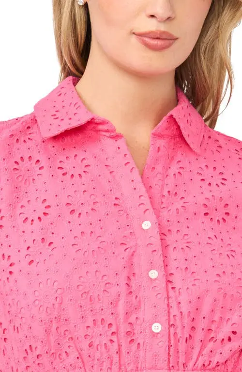 CECE DUPRAZ Eyelet Cotton Button-up Shirtdress - Azalea