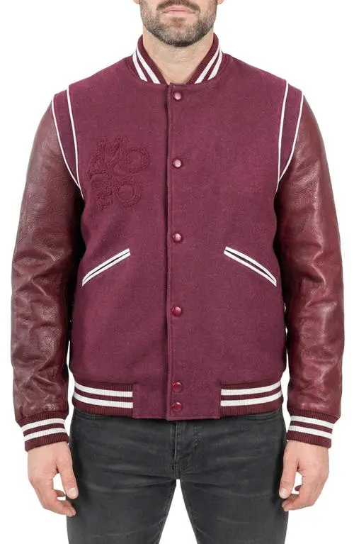 MACEOO Marthyr Leather Sleeve Varsity Jacket