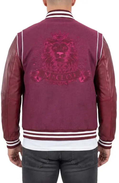 MACEOO Marthyr Leather Sleeve Varsity Jacket