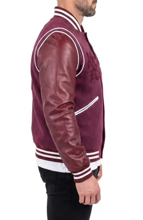 MACEOO Marthyr Leather Sleeve Varsity Jacket